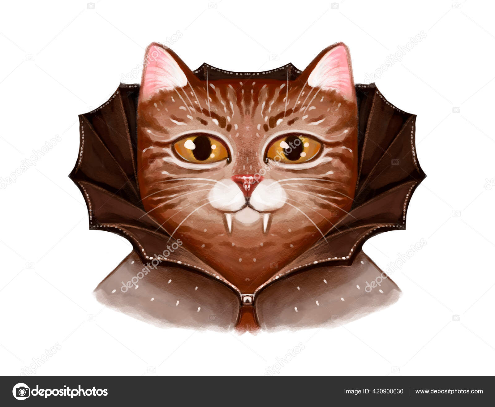 Vampire Cat Portrait Illustration Dracula Black Cape Vampire Fangs ...