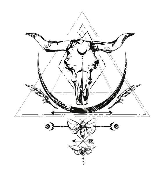 The skull of a bull is put into geometrical figures. Esoteric symbol ...