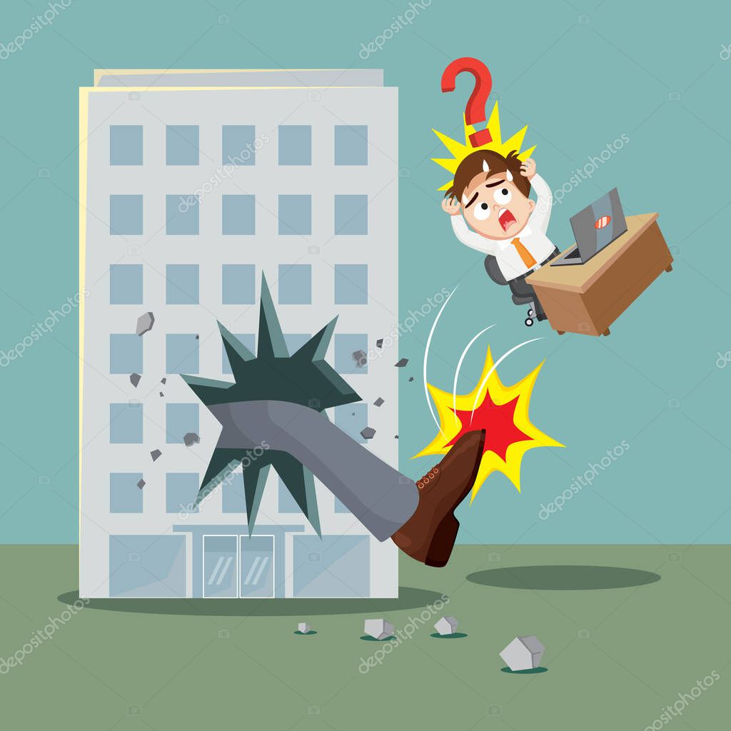 Jefe hombre de negocios gran pie patada fuera del trabajo empleado, Hombre de negocios personaje ...