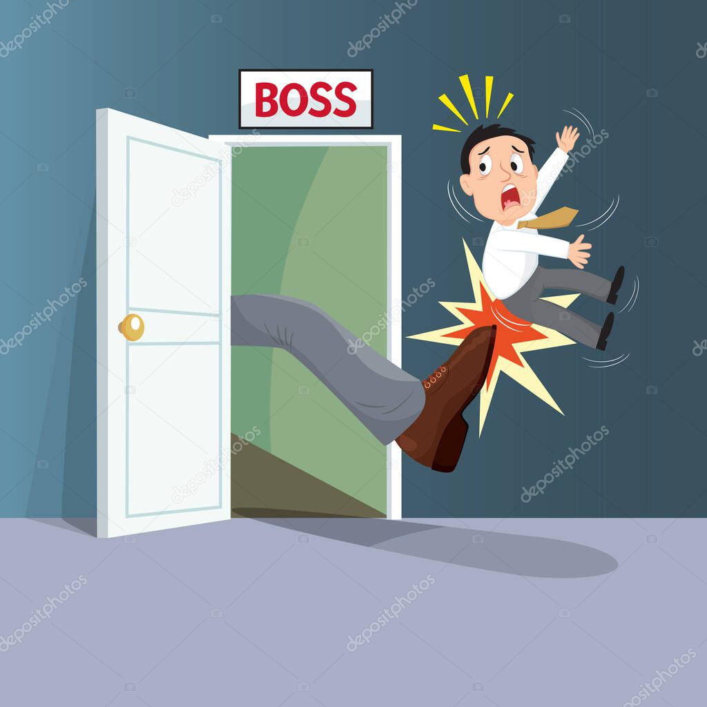 Empresario siendo expulsado de la puerta, Despedido de su trabajo ...