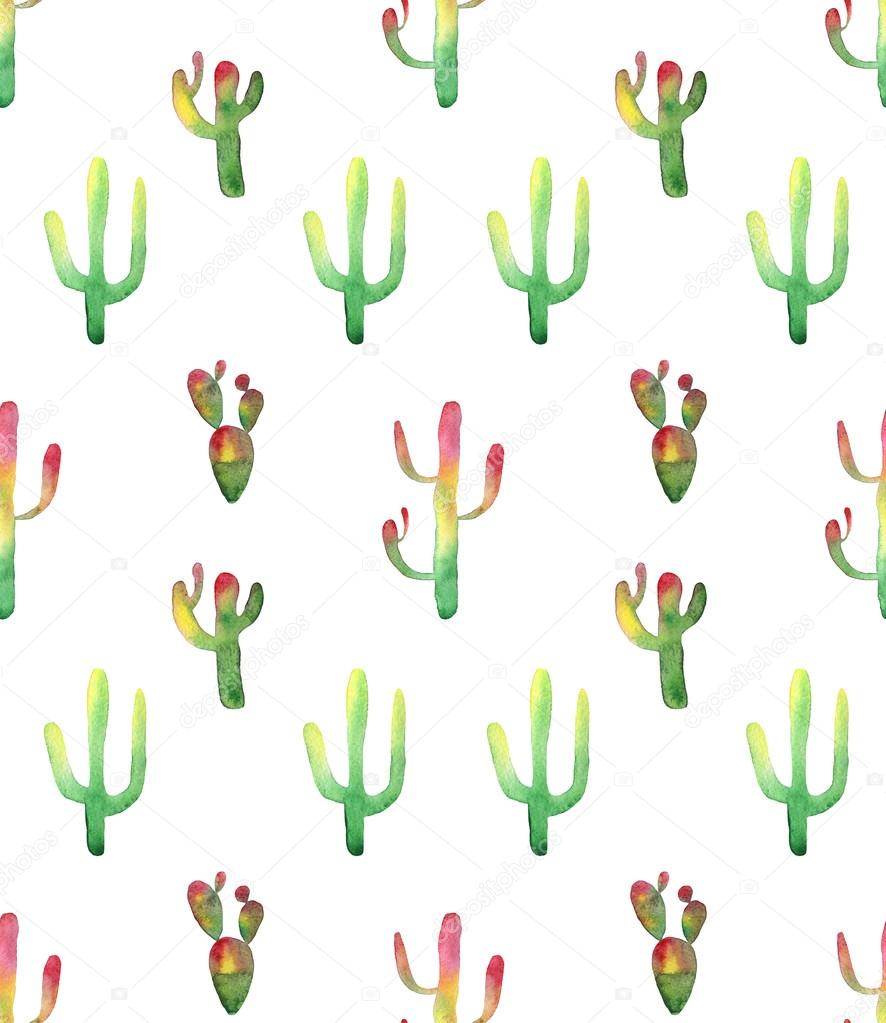 Watercolor cactus seamless pattern. Colorful vibrant cactus succulents ...