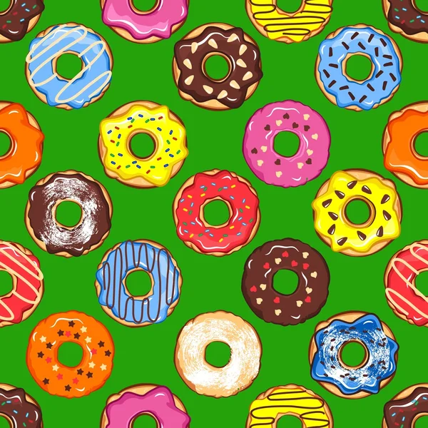Seamless texture with different brightly colored donuts with simple ...