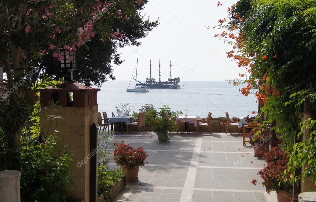 Street cafe in Side, Turkey — Stock Photo © IrinaV8 #56372111