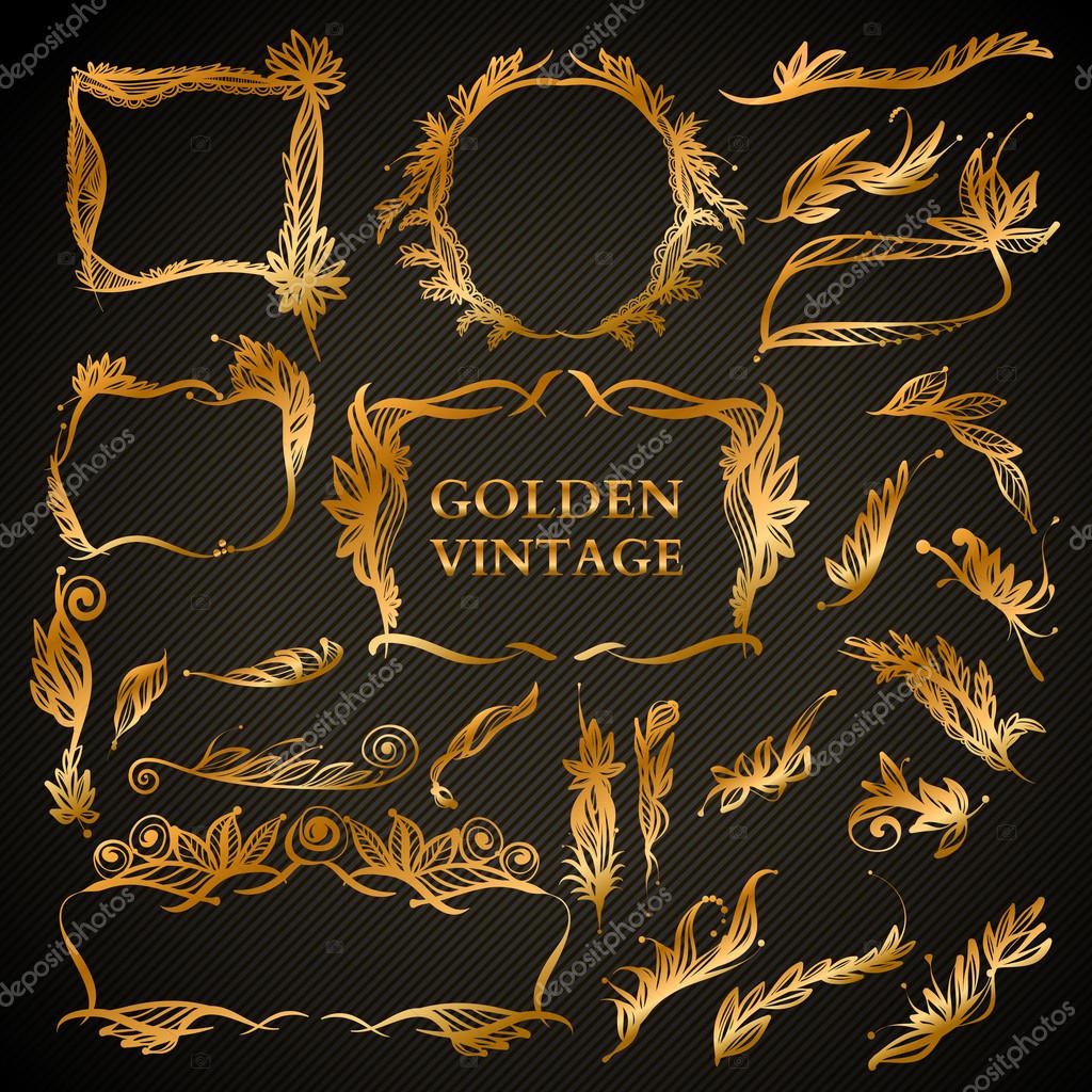 Vector set of Golden vintage elements Stock Vector by ...
