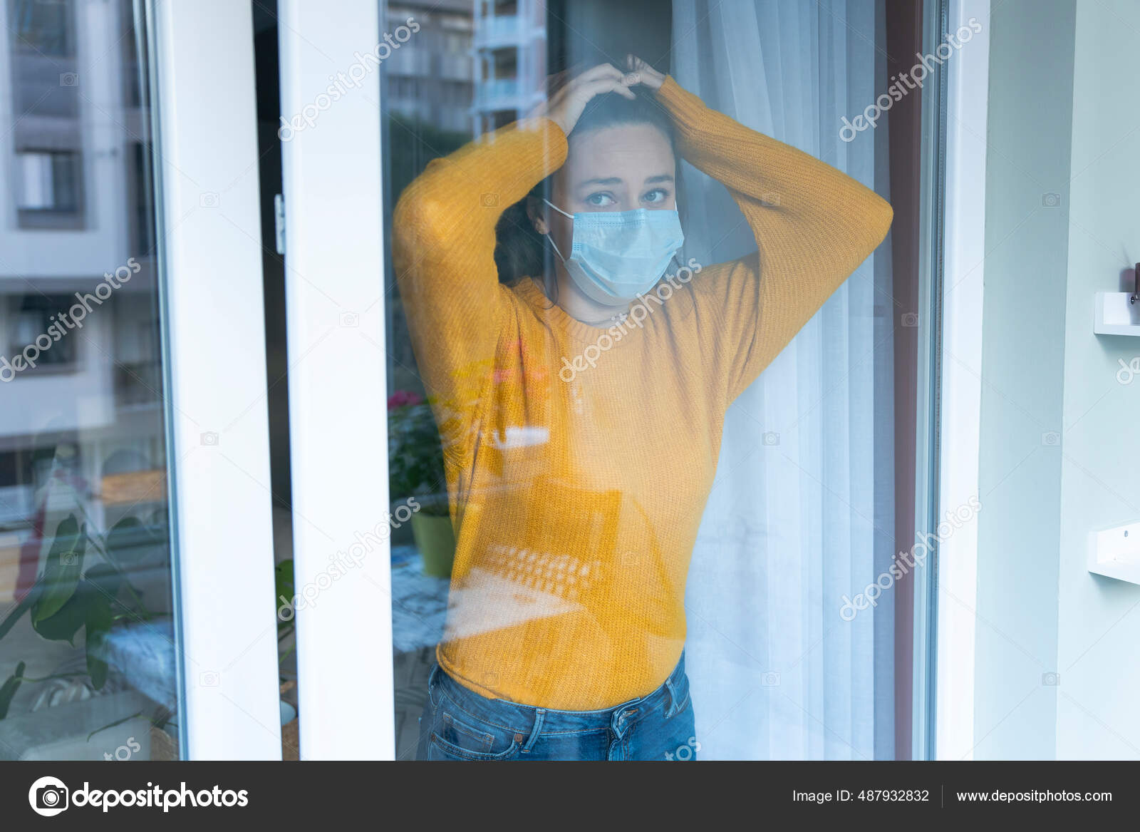 Young Woman Who Cannot Leave House Quarantine Due Epidemic Covid Stock ...