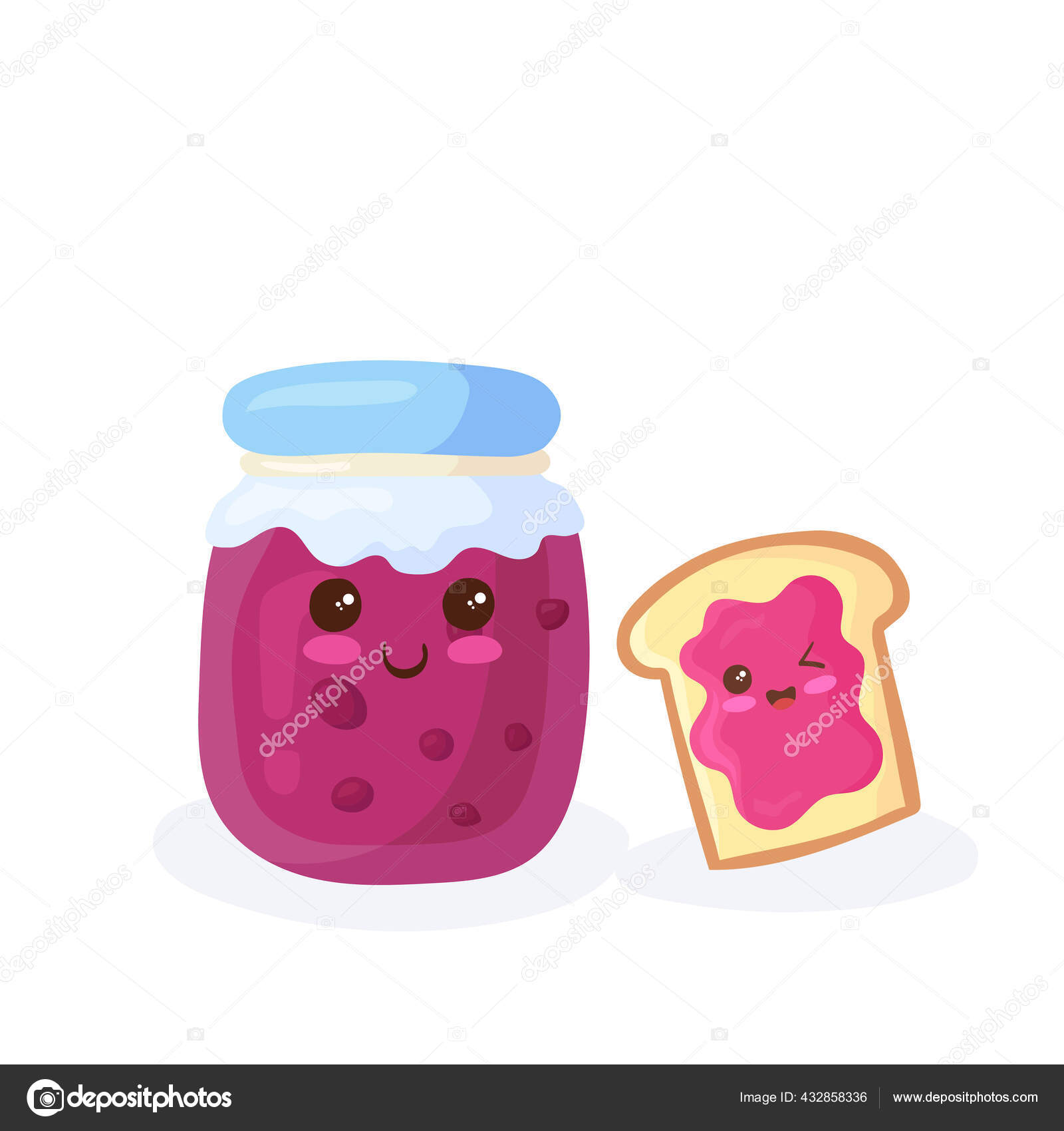 Cute Cherry Strawberry Jam Sliced Bread Vector Illustration Flat ...