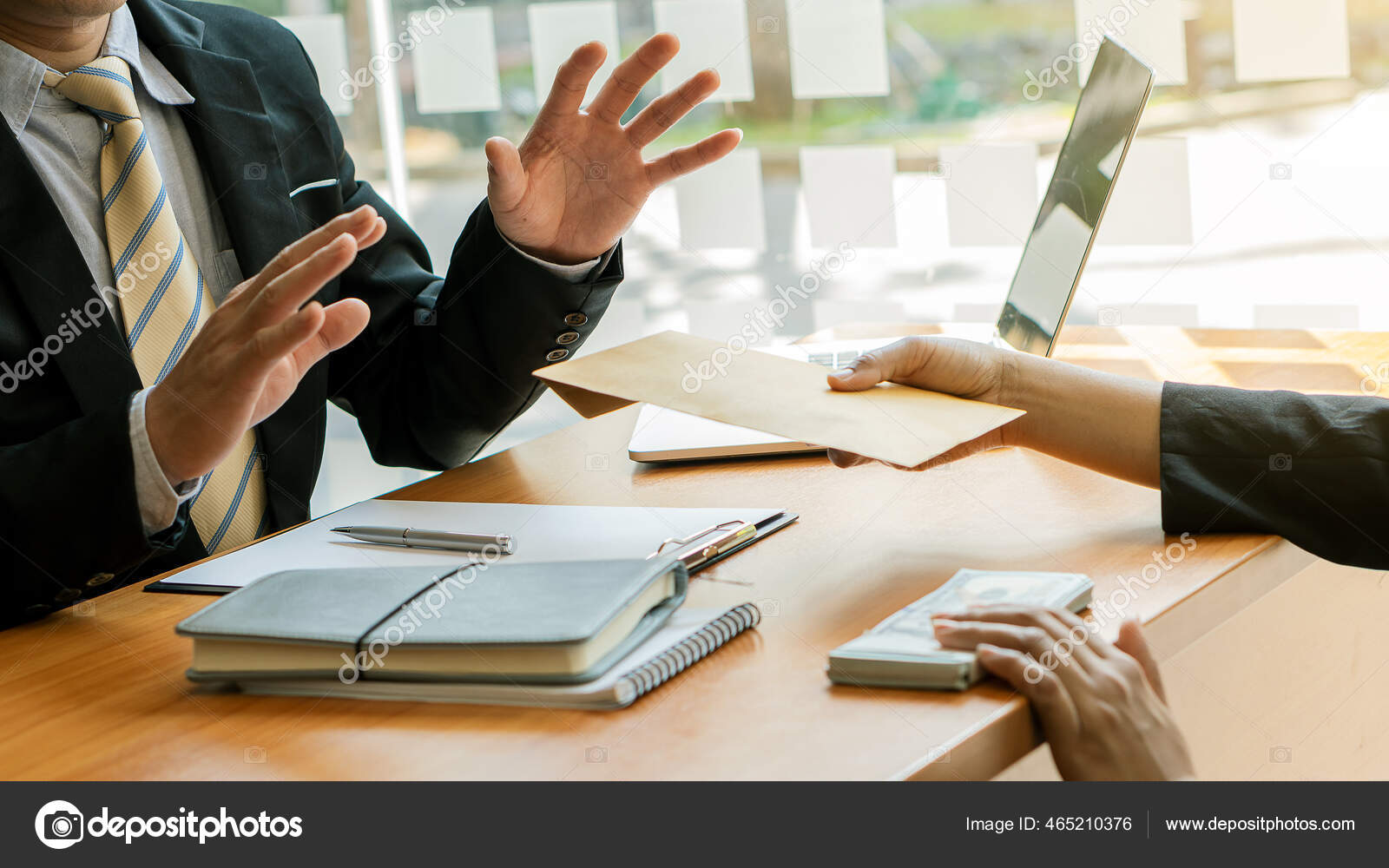 Businessmen Refuse Take Bribes Partners' Envelopes Successful Contract ...