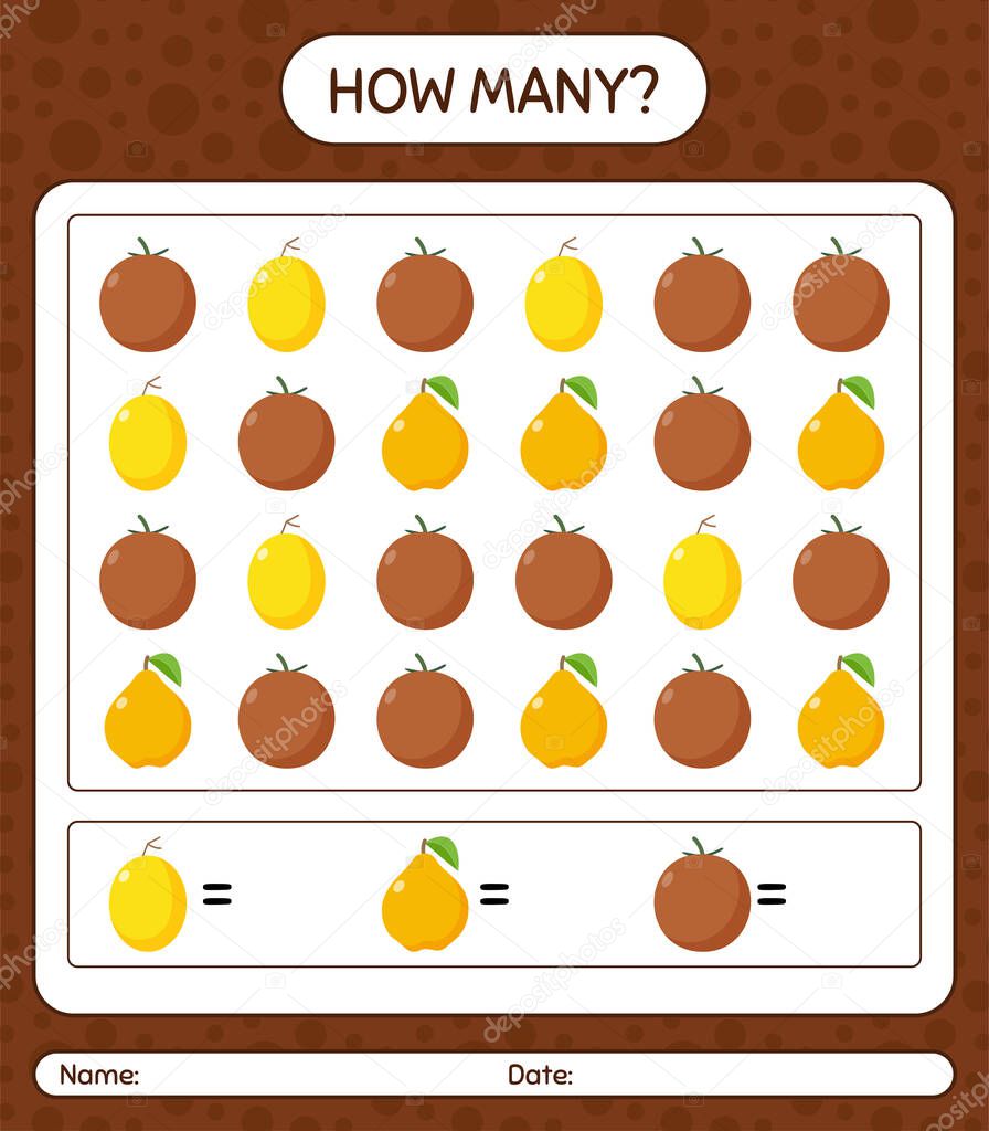 Cuántos contando juego con fruta. hoja de trabajo para niños ...