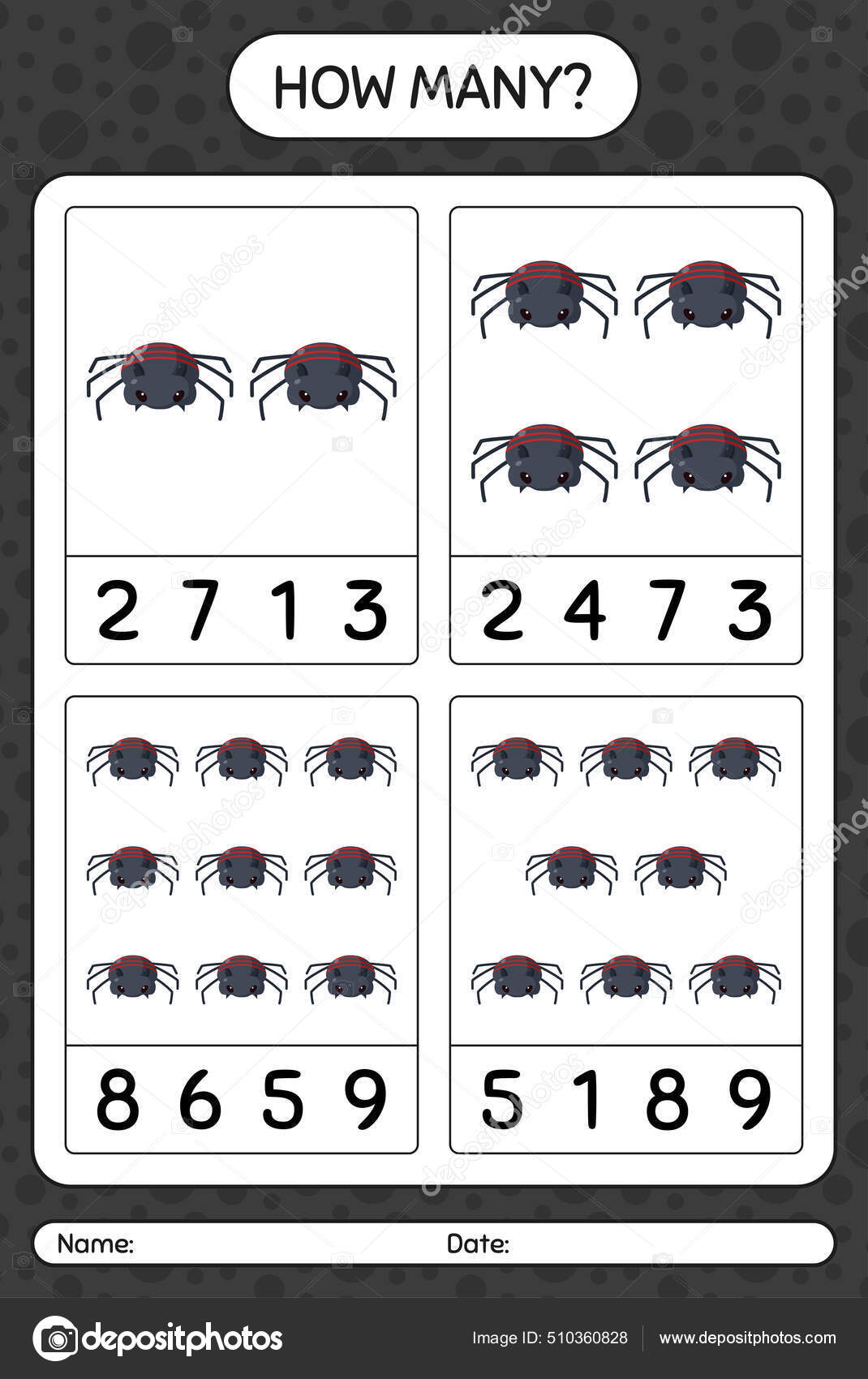 How Many Counting Game Spider Worksheet Preschool Kids Kids Activity ...