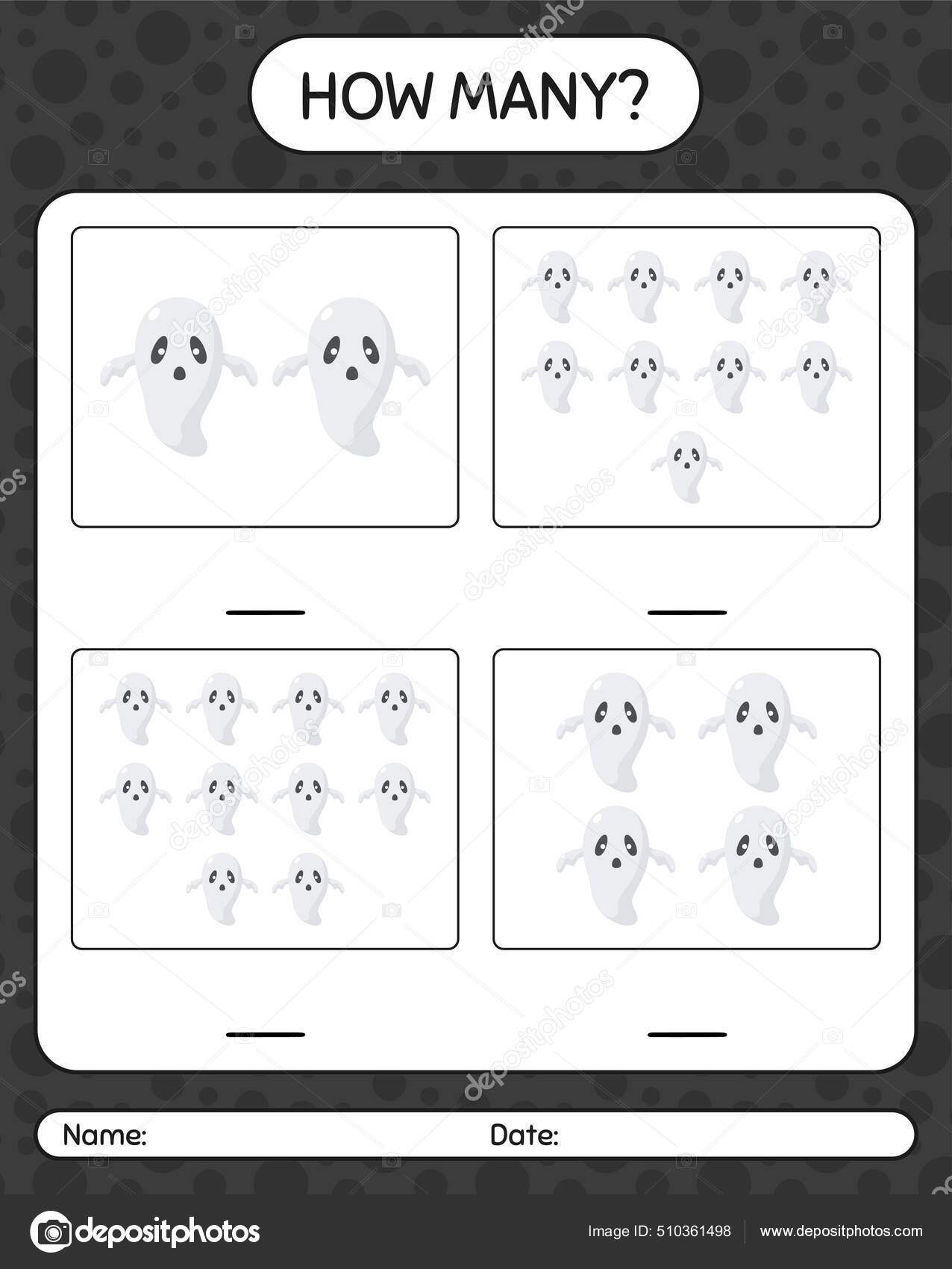 How Many Counting Game Ghost Worksheet Preschool Kids Kids Activity ...