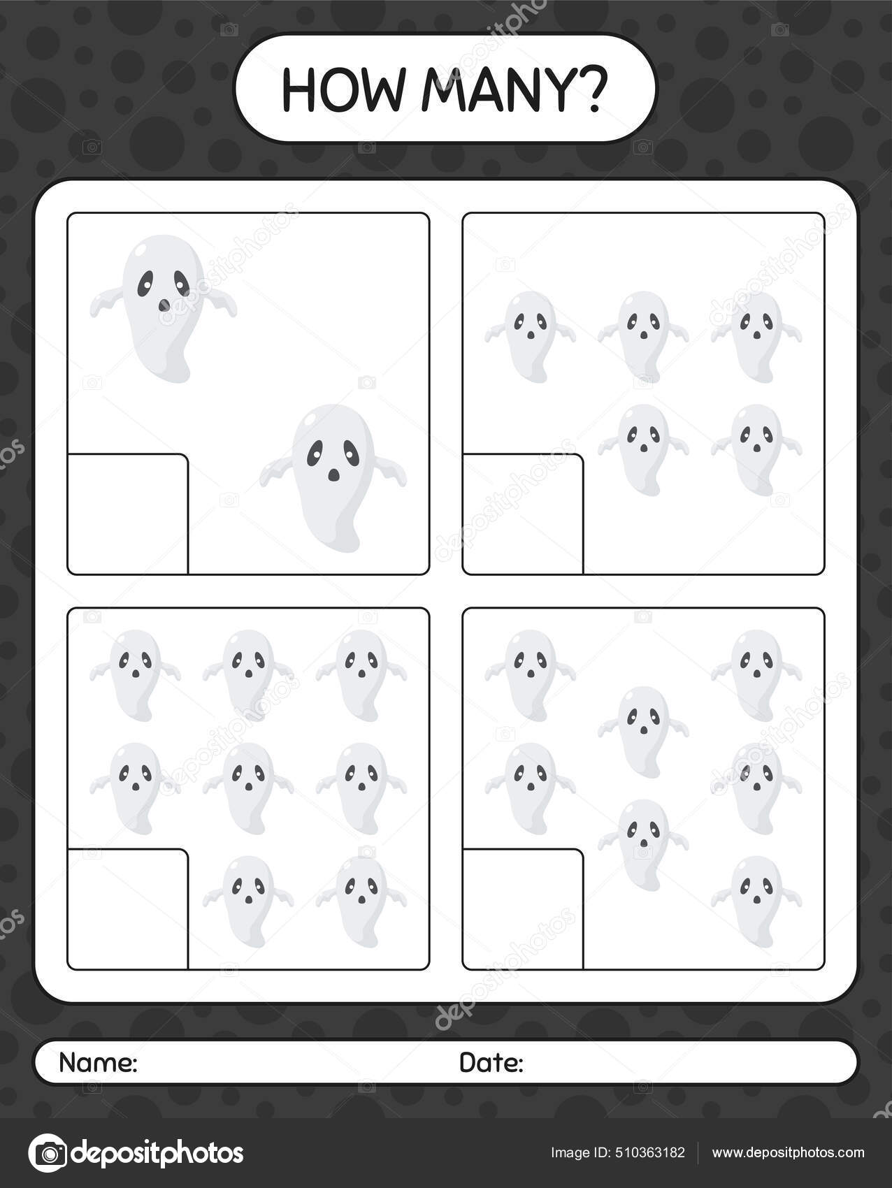 How Many Counting Game Ghost Worksheet Preschool Kids Kids Activity ...