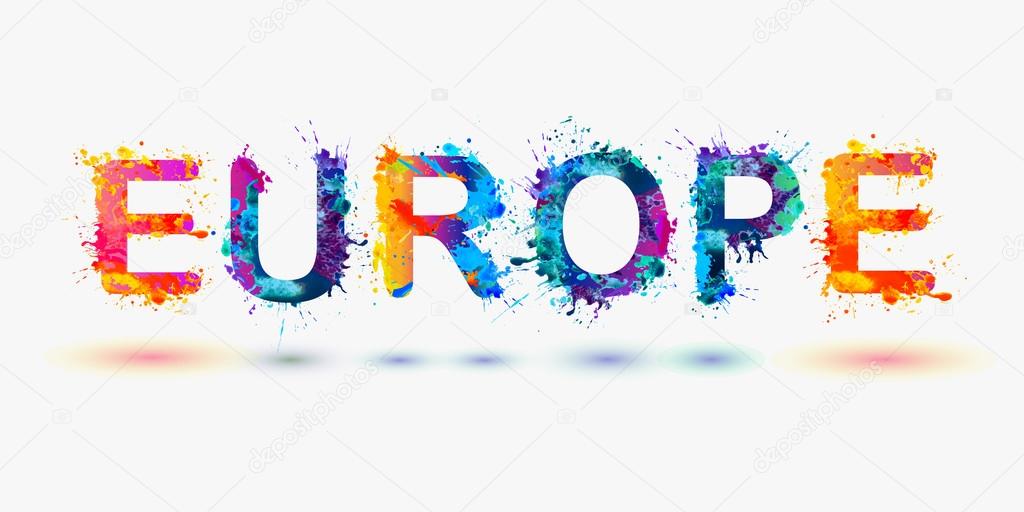 Pintura de chapoteo palabra "Europa" del arco iris — Archivo Imágenes ...