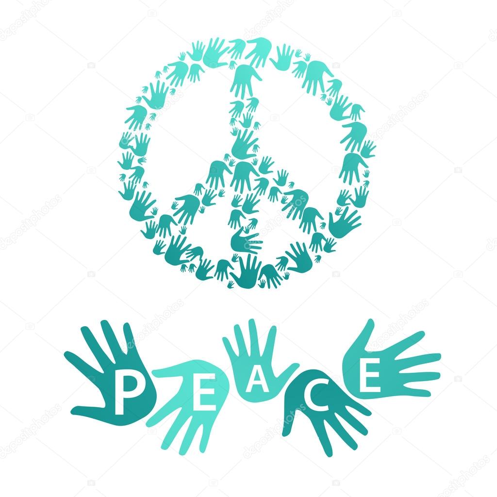 Symbol of pacifism and peace - made up of colored hands of different ...
