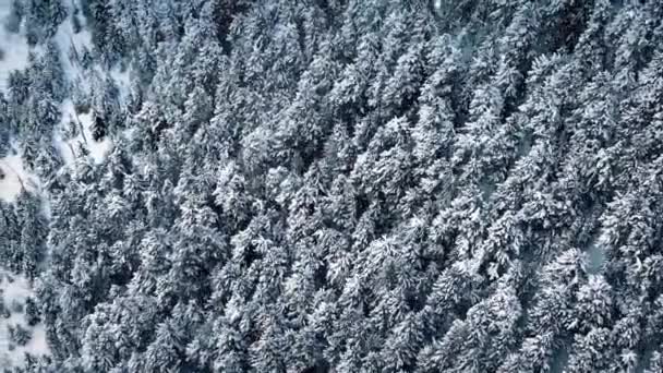 Overhead aerial top view over hairpin bend turn road in mountain snow ...