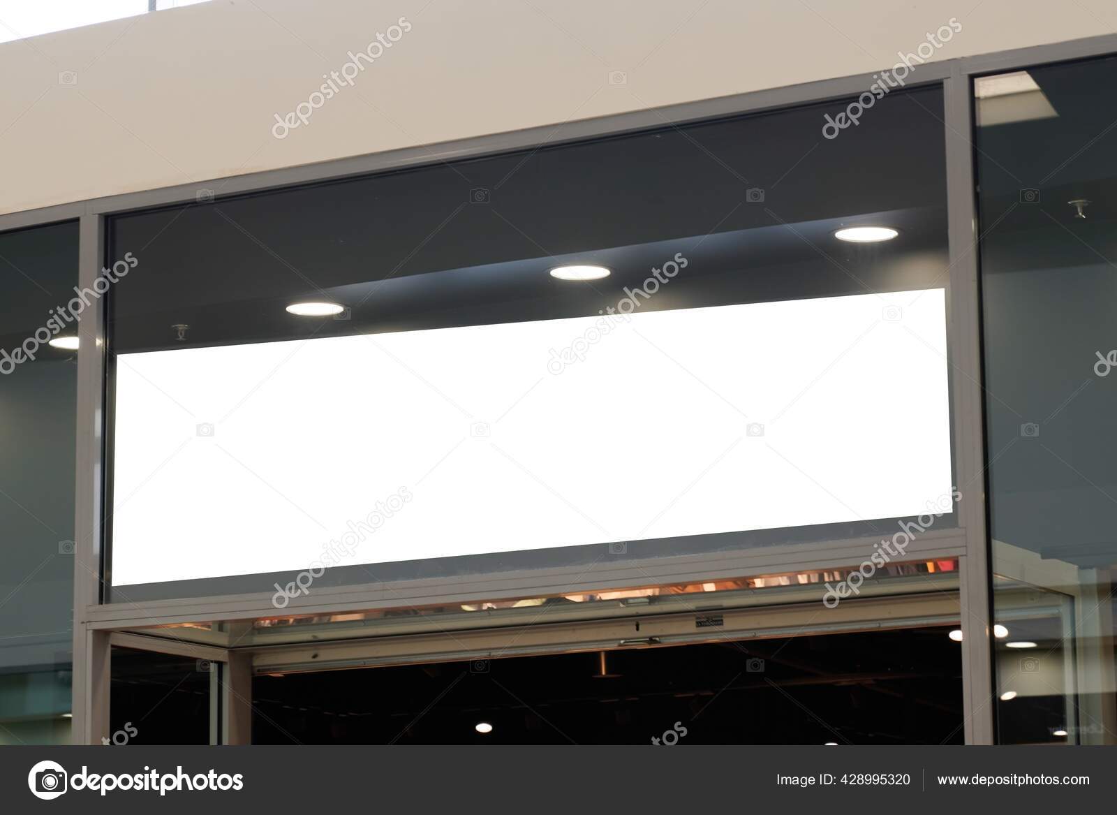 Mock Empty Rectangle White Logo Sign Front Facade Shop Wall — Stock ...