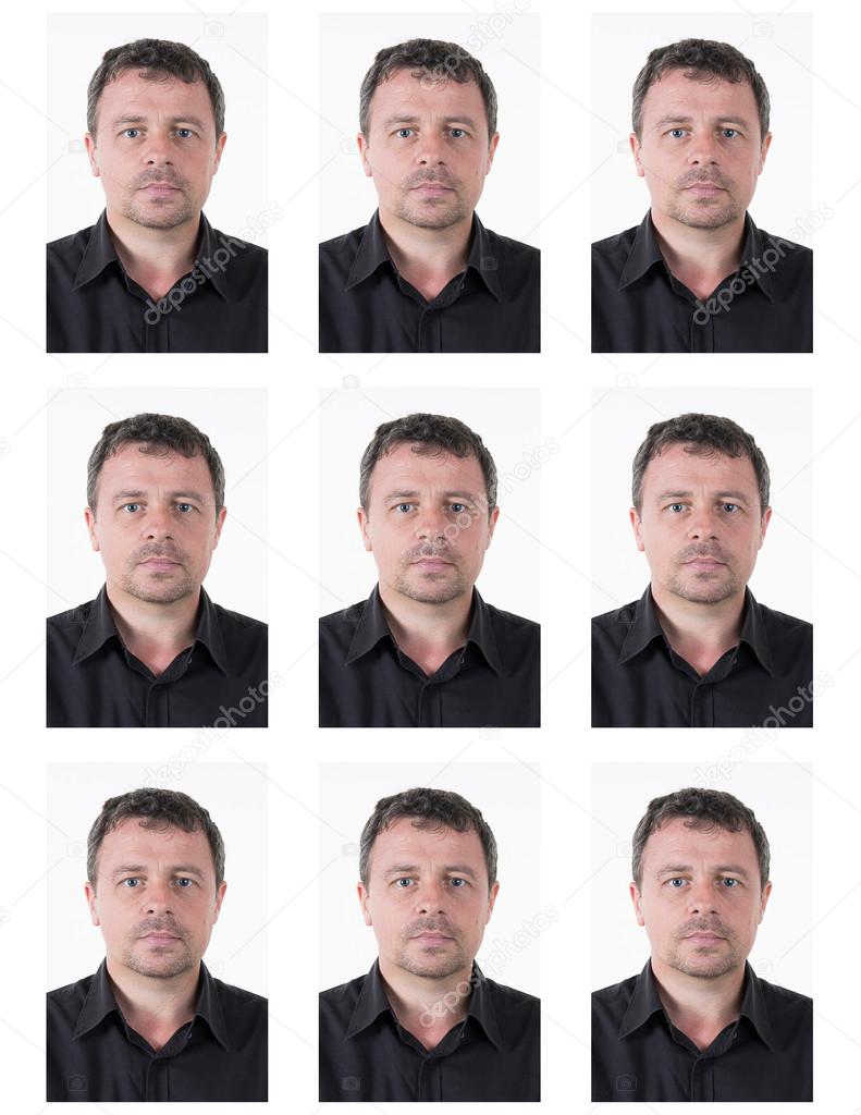 Identification photo of a confident man for passport, identity card ...
