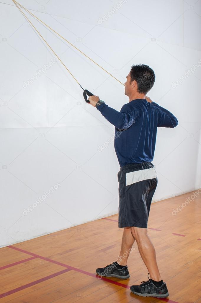 Resistance band exercise for upper back strength — Stock Photo ...