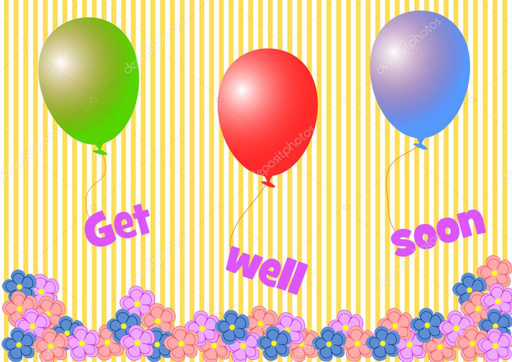Get well soon lettering hanging on colorful balloons — Stock Photo ...