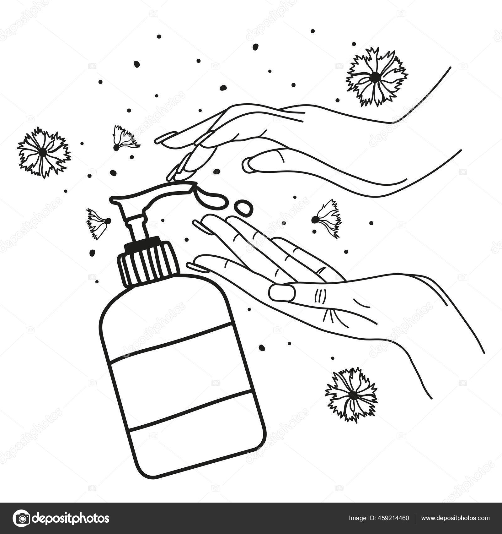 Hand Washing Line Vector Illustration Liquid Soap Female Hands Isolated ...