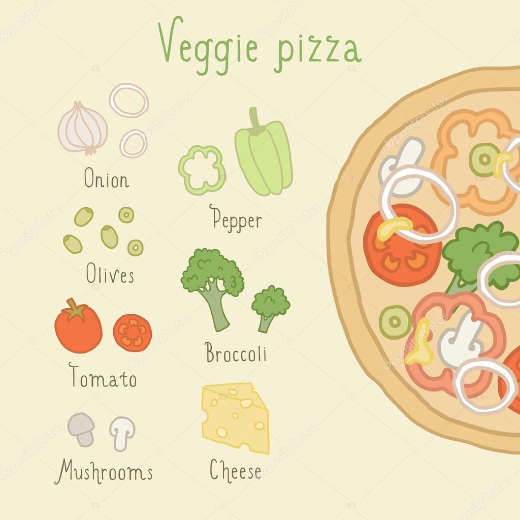 Veggie pizza ingredients. Stock Vector by ©kondratya #58946737