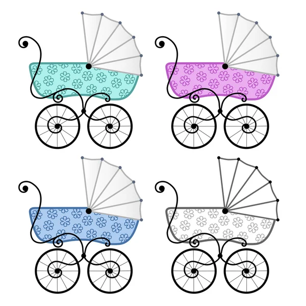 Baby Girl Baby Boy Strollers Blue Yellow Pink Colors Vector — Stock ...