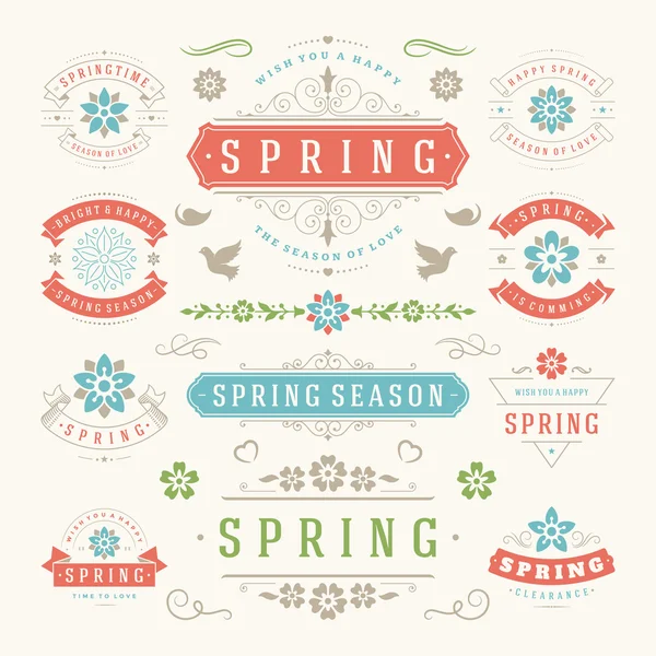 Spring Typographic Design Set. Retro and Vintage Style Templates. Stock ...