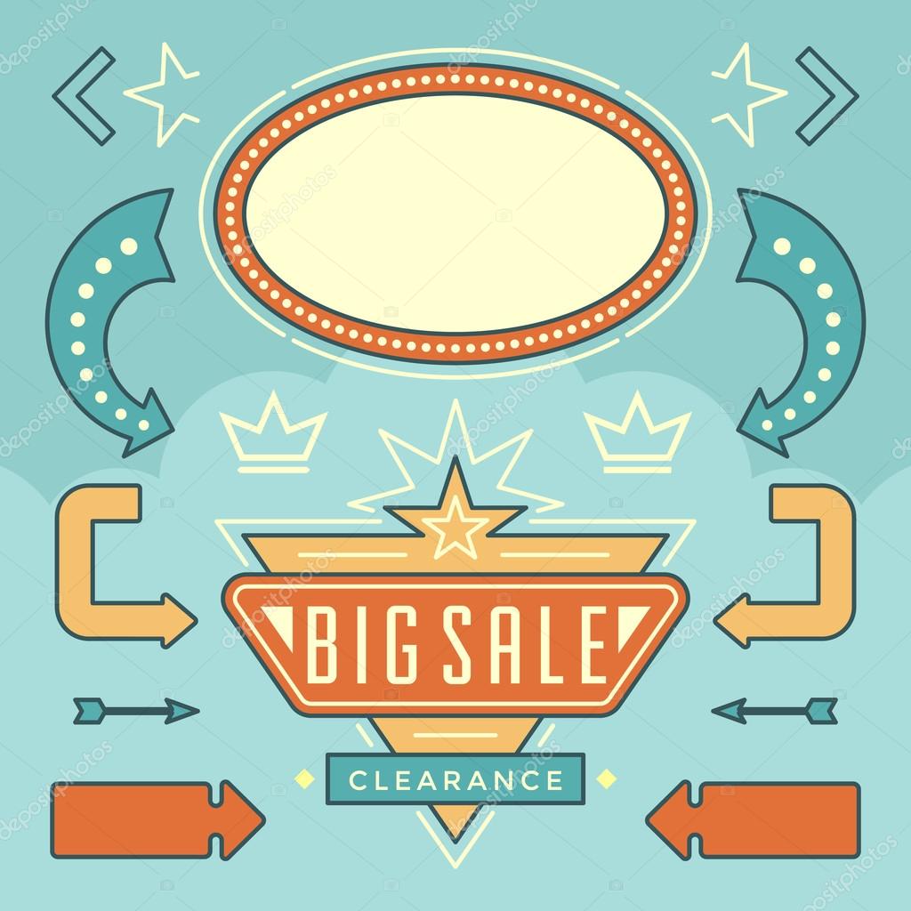 Retro American 1950s Sign Design Elements Set. Billboard Signage Stock ...