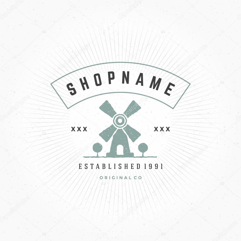Mill Logo Design Element in Vintage Style for Logotype Stock Vector ...