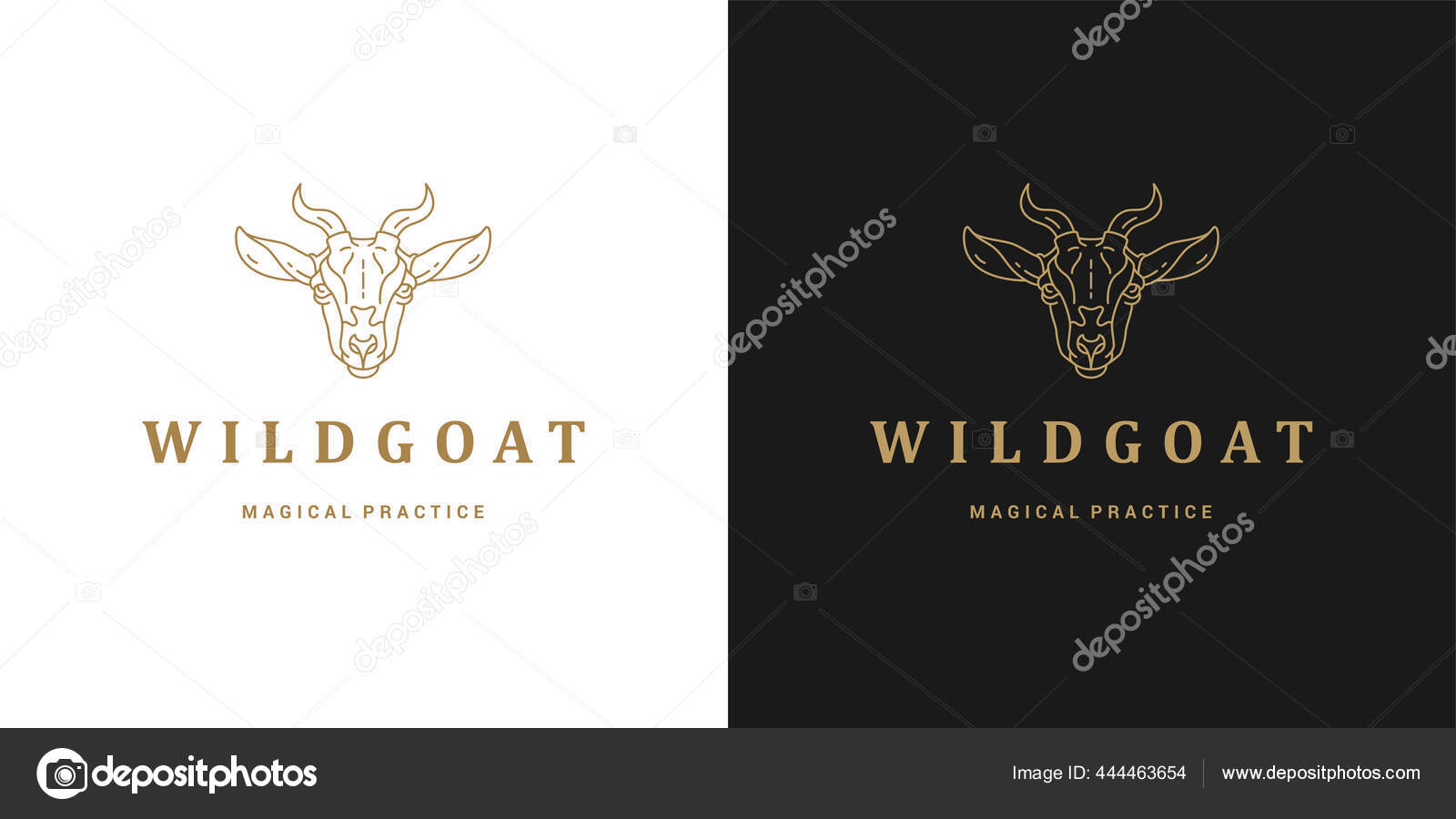 Goat head with horns logo template linear vector illustration Stock ...