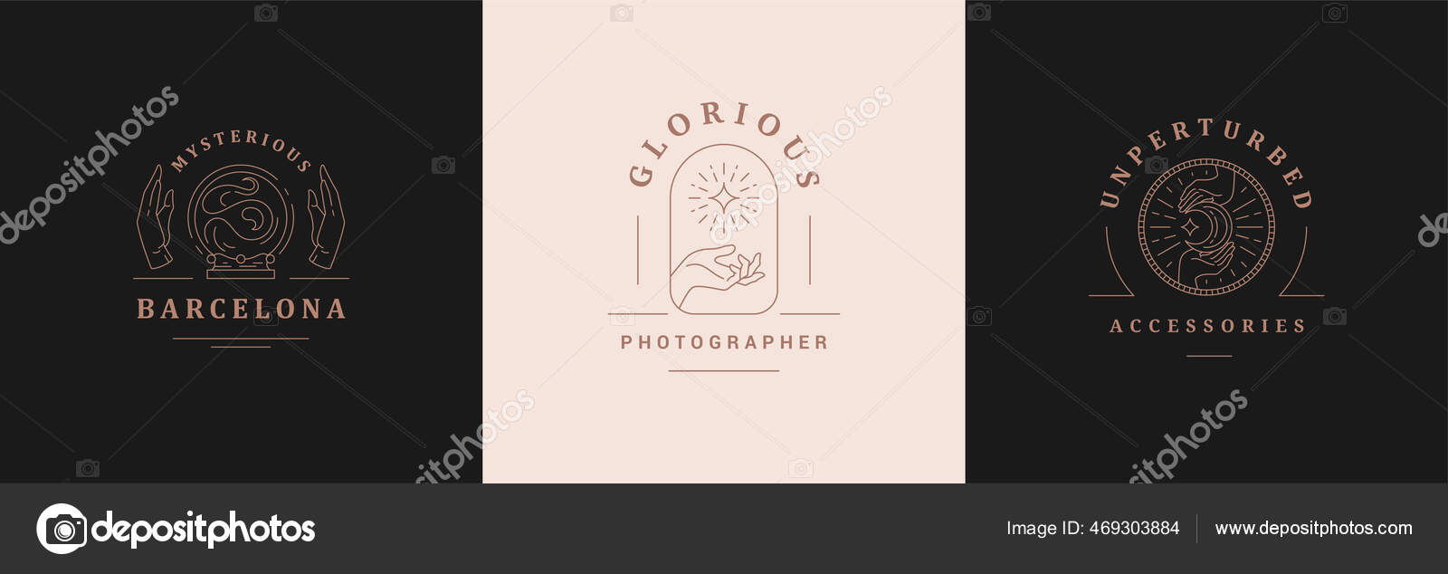 Magic logos emblems design templates set with mystic moon and female ...