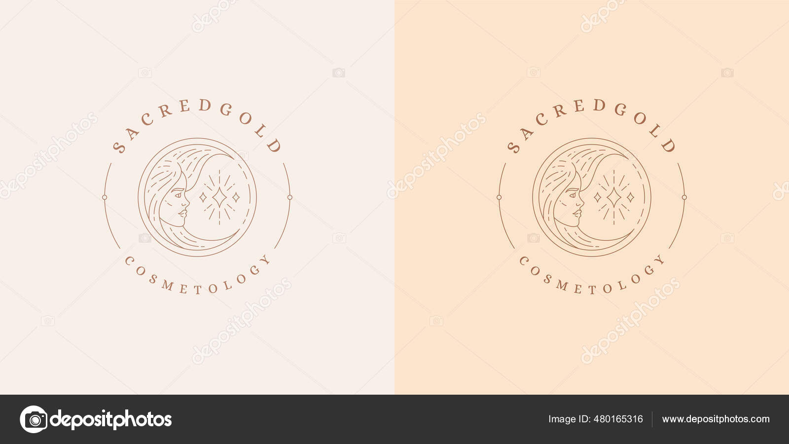 Female portrait as moon crescent logo emblem design template vector ...