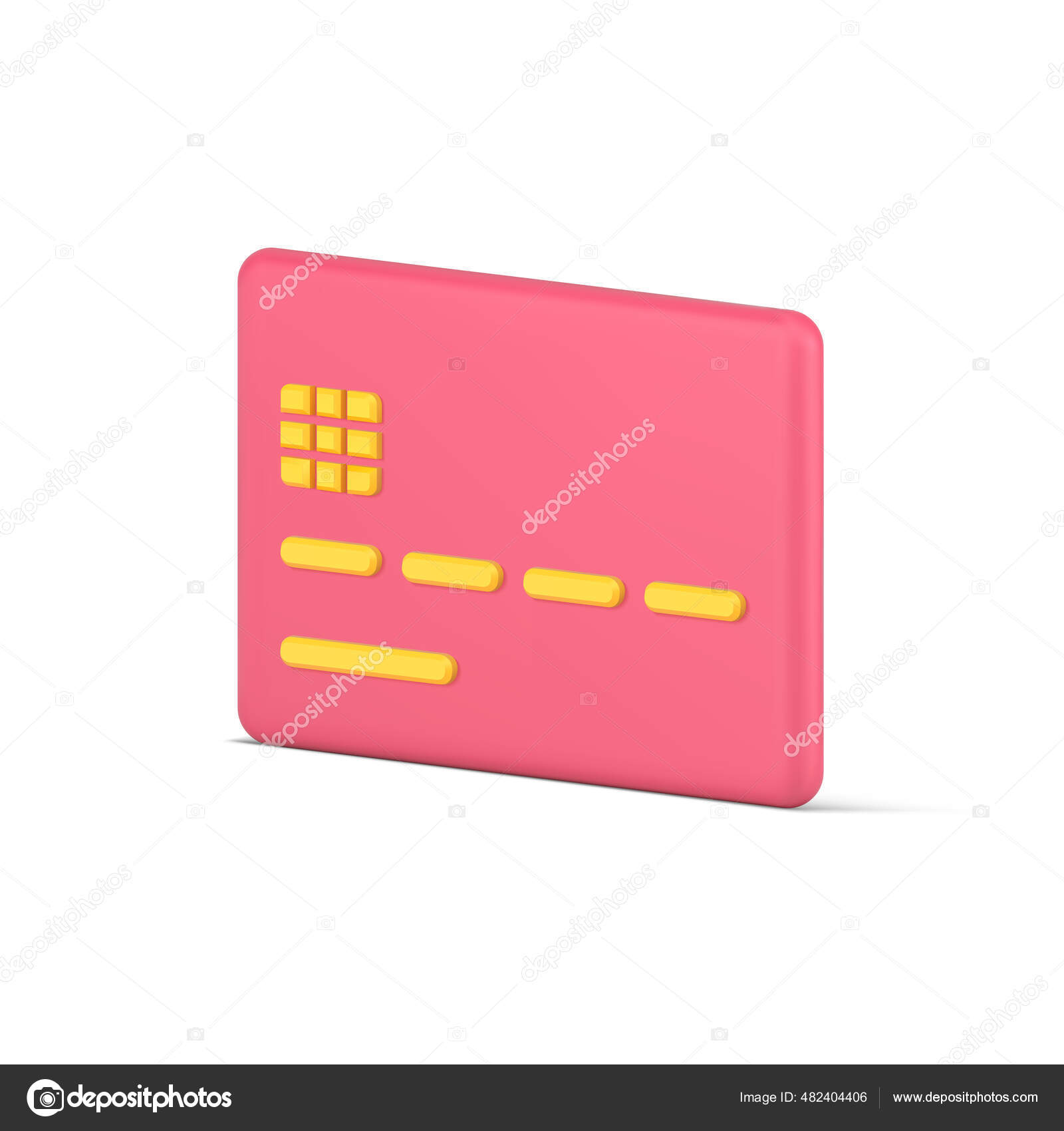 Pink credit card. Volumetric plastic rectangle with yellow code stripes ...