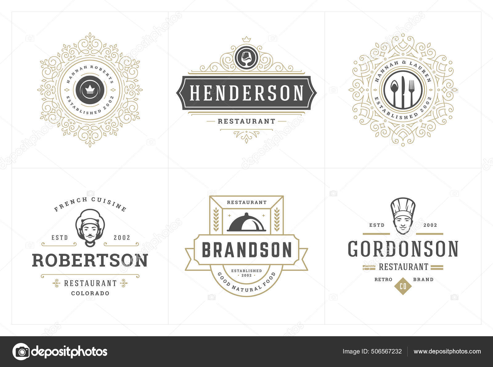 Logo Restoran Template Set Vektor Ilustrasi Yang Baik Untuk Label ...