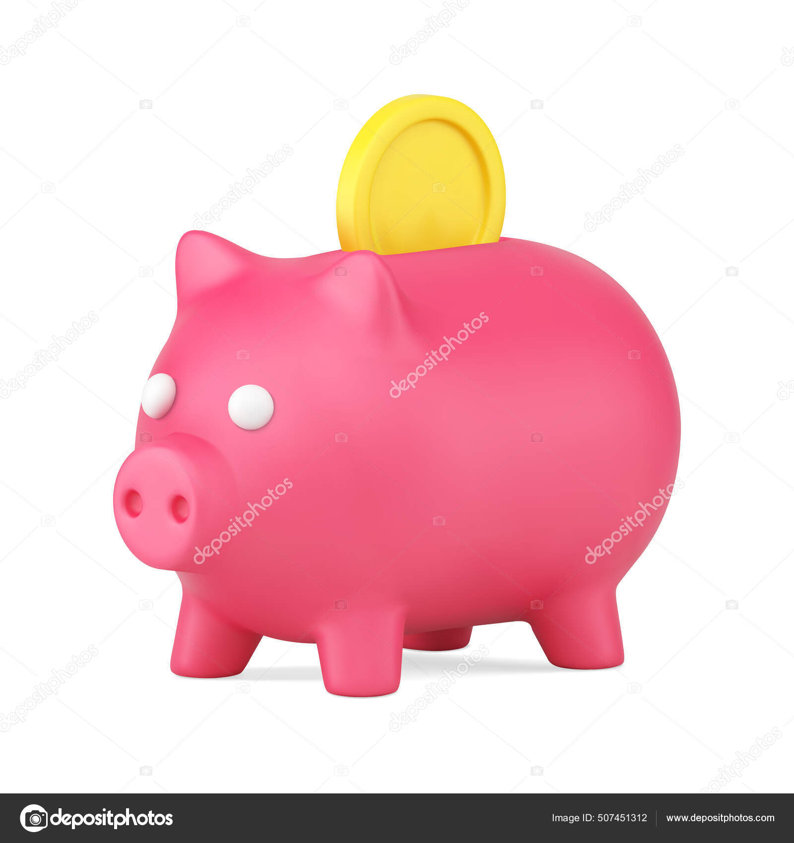 Pink piggy bank with gold coin 3d icon. Vault for cash and savings ...