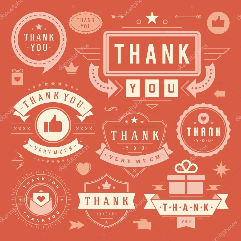 Thank You Labels and Badges typography design elements set — Stock ...