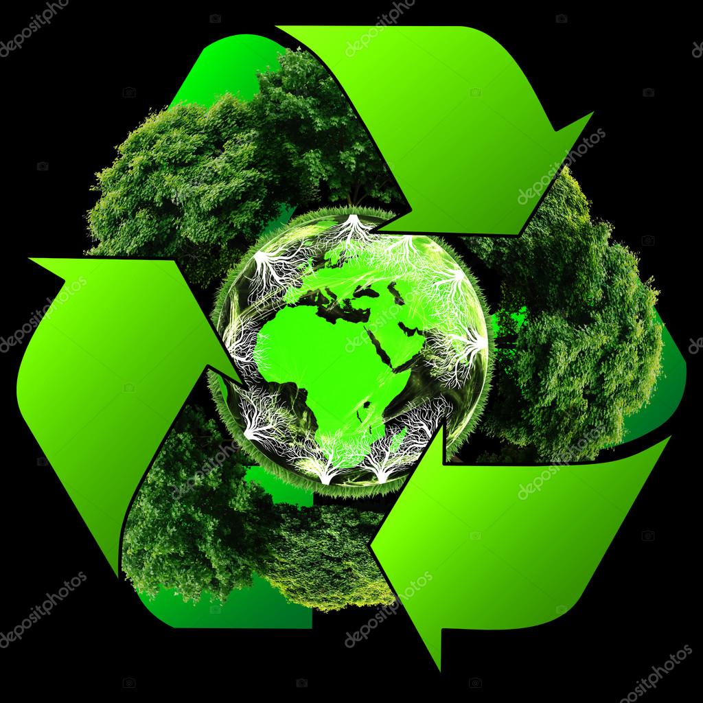 Recycle logo with tree and earth. Eco globe with recycle signs — Stock ...