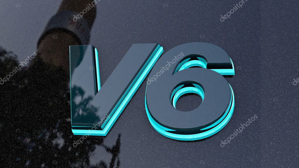 V6 sign, label, badge, emblem or design element on car print. — Stock ...