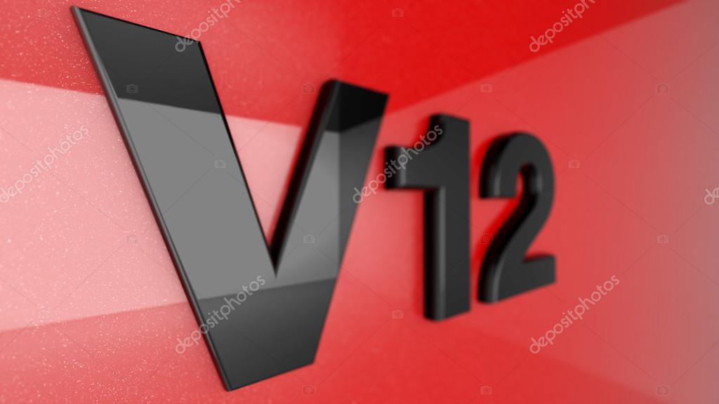 V12 sign, label, badge, emblem or design element on car print Stock ...