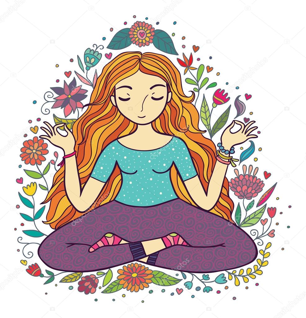 Chica meditando sobre un fondo blanco vector, gráfico vectorial ...