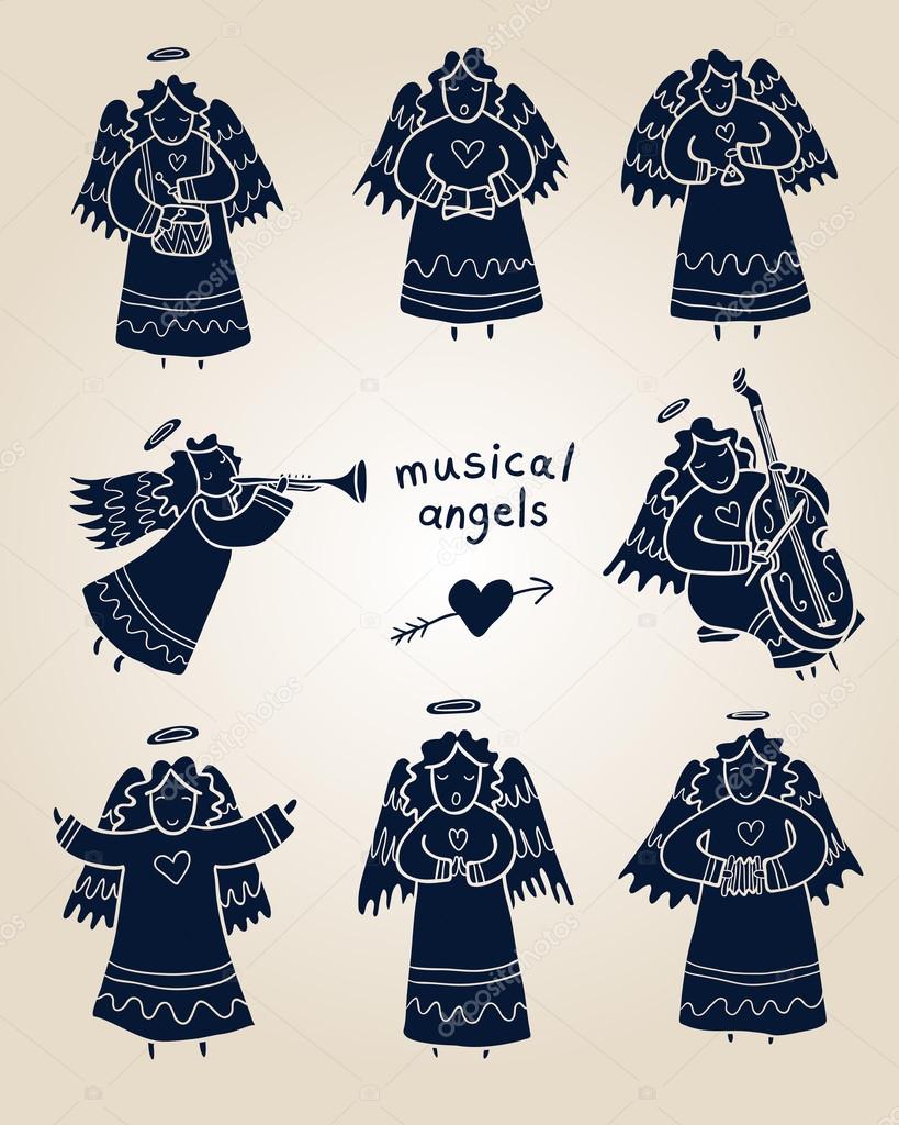Musical angels silhouette collection Stock Vector Image by ©Apolinarias ...