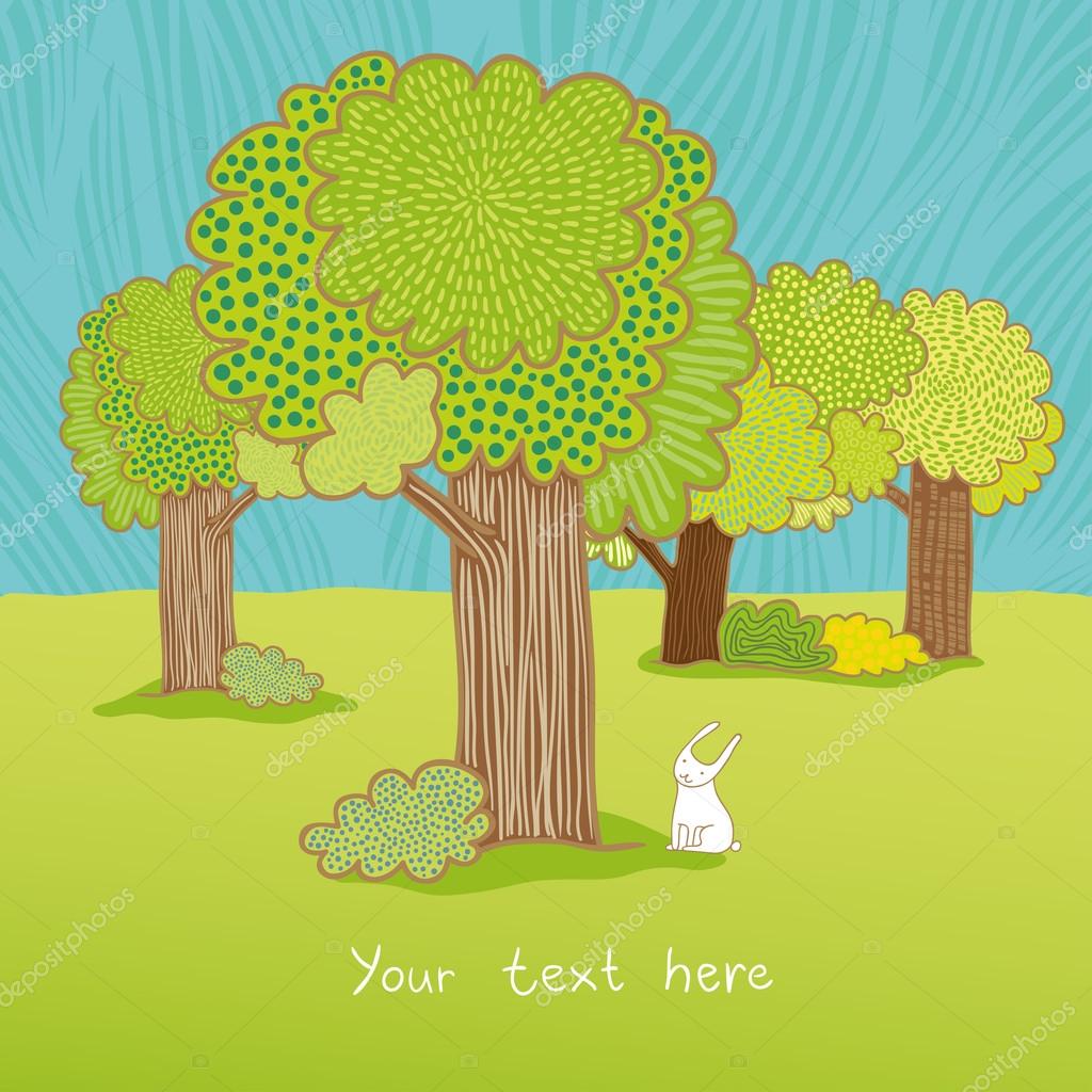 Summer trees and bunny background Stock Illustration by ©Apolinarias ...