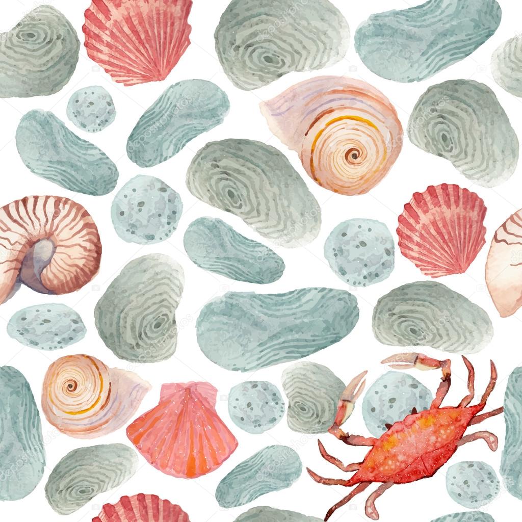 Pattern with stones, shells and crab — Stock Vector © DinaL #69209317