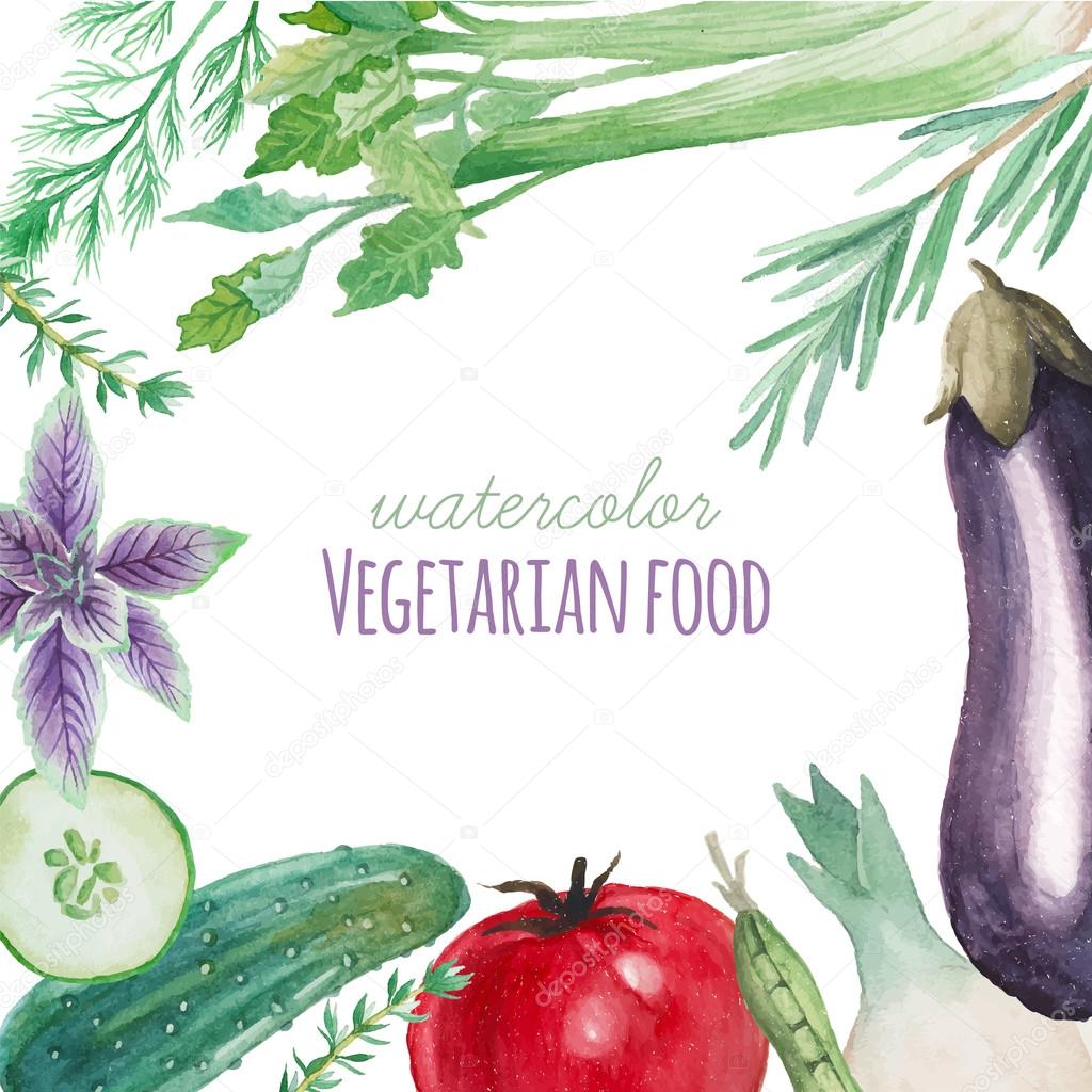 Watercolor Vegetarian food frame — Stock Vector © DinaL #69209545