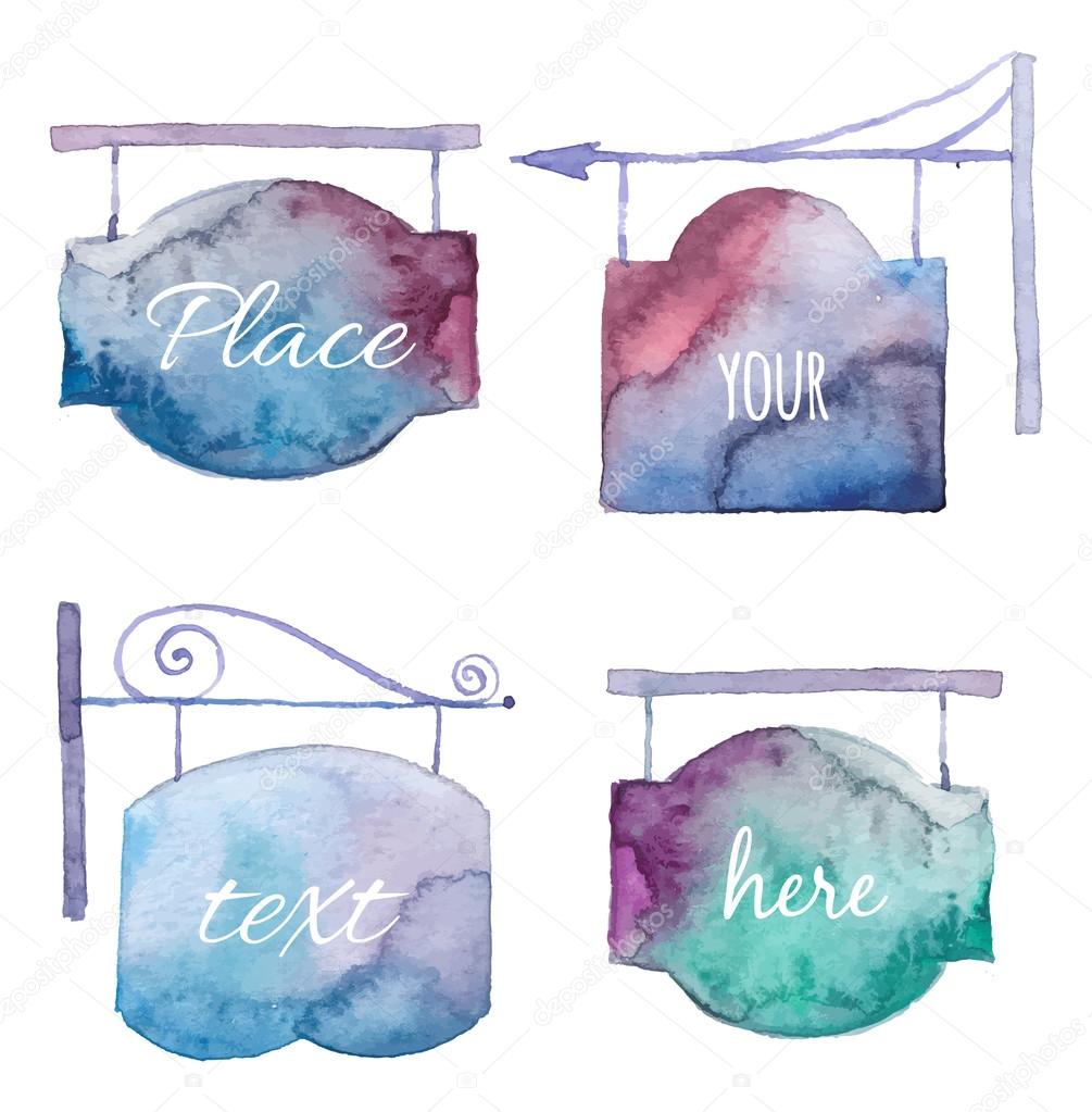 Watercolor bright singboard set — Stock Vector © DinaL #73028379