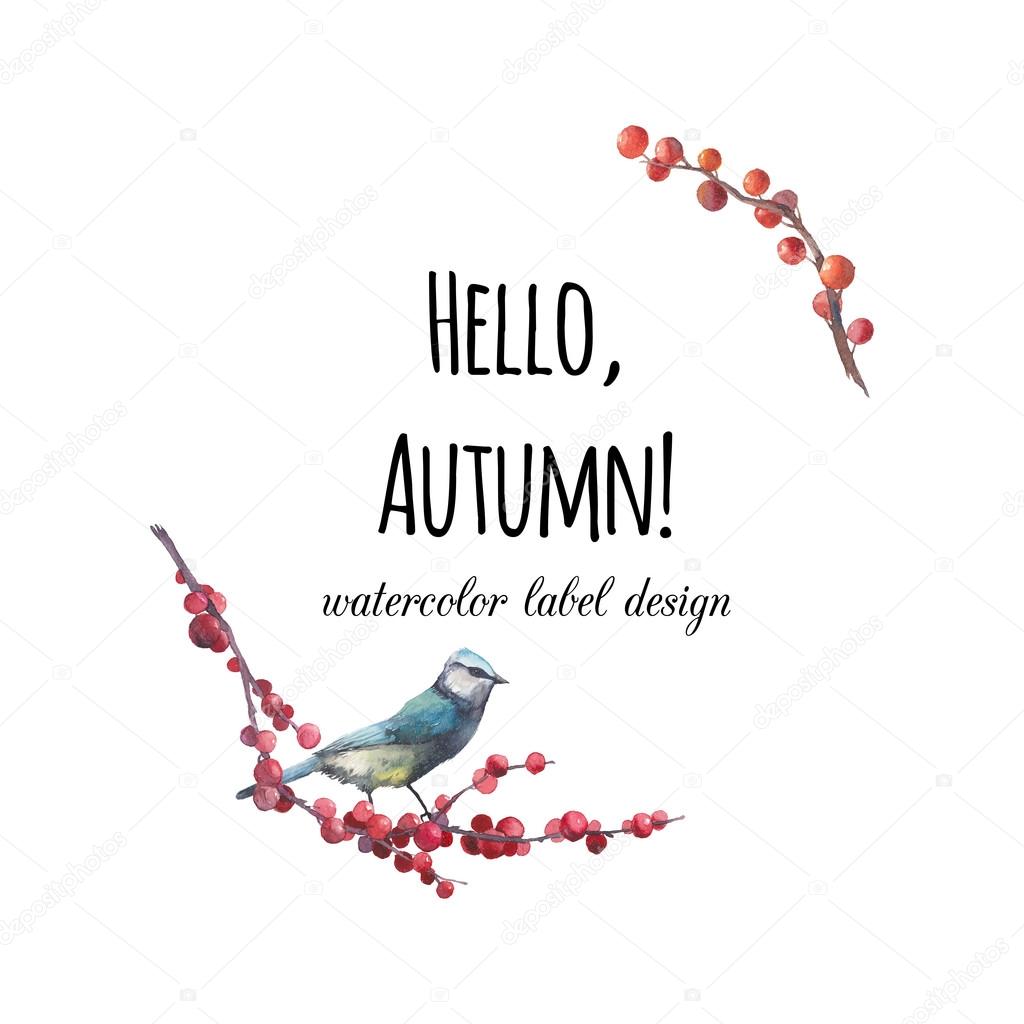 Watercolor wild berries and bird logo — Stock Vector © DinaL #83231044