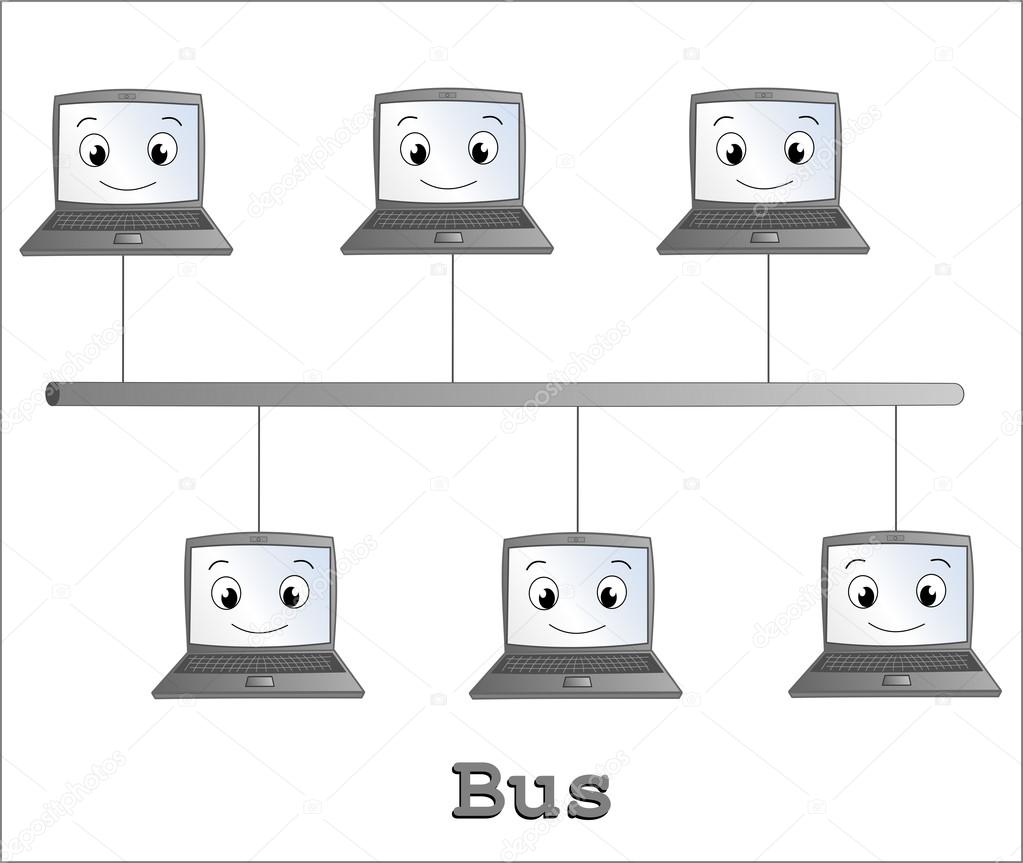 Bus network topology cartoon illustration Stock Photo by ©alicev1978 ...