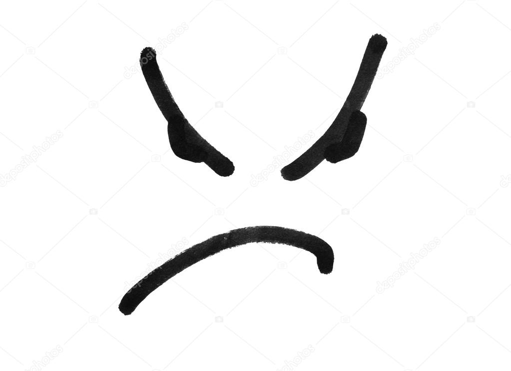 Angry face smile drawing with black marker pen isolated on white Stock ...