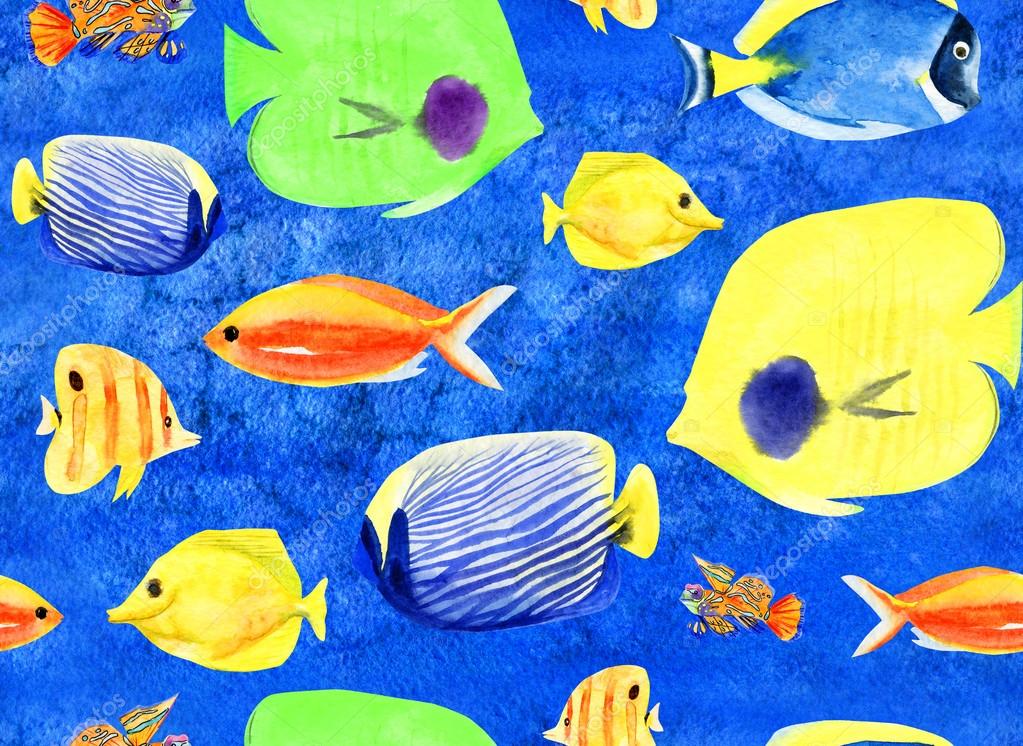 Watercolor hand painted seamless pattern with fish of coral reef ... Watercolor hand painted seamless pattern with fish of coral reef ...