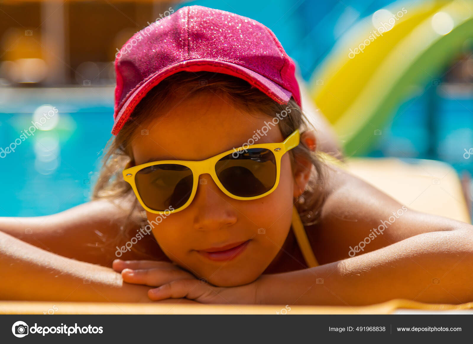 Child Sunbathing Pool Selective Focus Kid — Stock Photo © yana ...