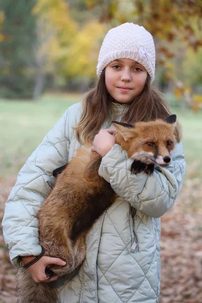 Red Fox Arms Girl — Stock Photo © DmZo #428948164